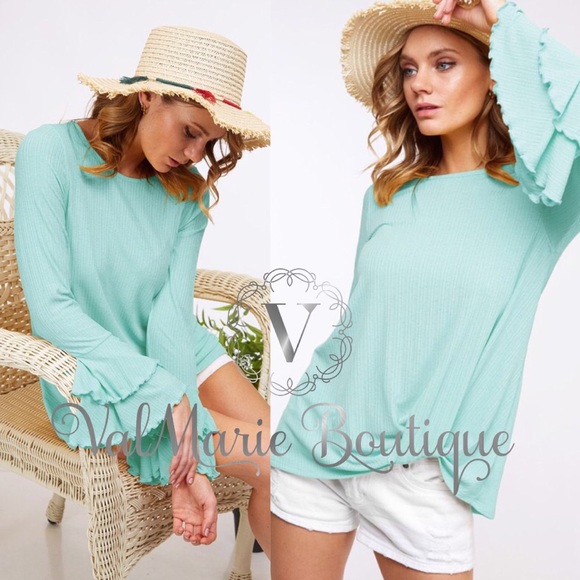 ValMarie | Tops | Turquoise Womens Long Ruffle Bell Sleeve Top | Poshmark